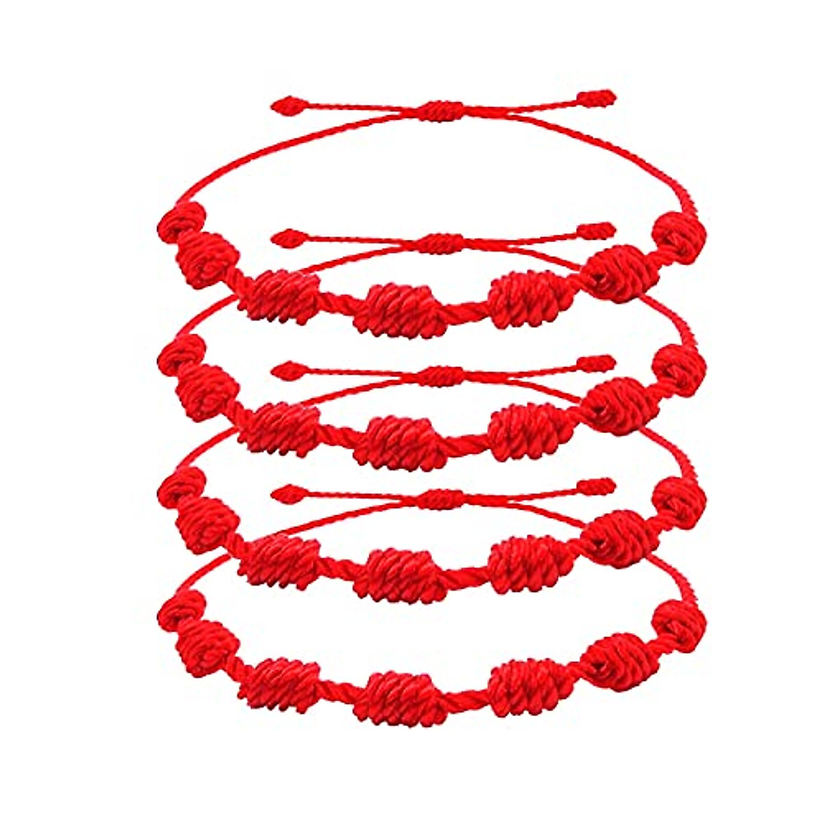 PHITECUS 4 Pieces of 7 knots Red bracelets for Protection, Evil Eye and Good Luck. String/Amulet for the Success. Talisman for Women and Men. Adjustable. Gift for Friendship and Family.