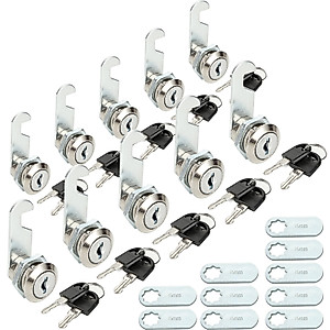 10 Pack 5/8 Cam Lock Keyed Alike Cabinet Locks with Keys Secure Drawer Mailbox File RV Storage Locks Tool Box Locks Replacement Cam Locks for Furniture, Chrome-Finish Zinc Alloy