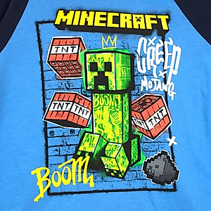 Minecraft Boys Long Sleeve Creeper Hoodie Tee (Blue, Size 5/6)