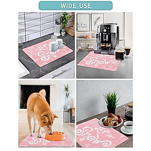 Coffee Mat for Counter, Pink Christmas Snowflakes Absorbent Hide Stain Coffee Bar Mat, Non-slip Coffee Bar Accessories Kitchen Drying Mat Fit Under Coffee Maker Espresso Machine