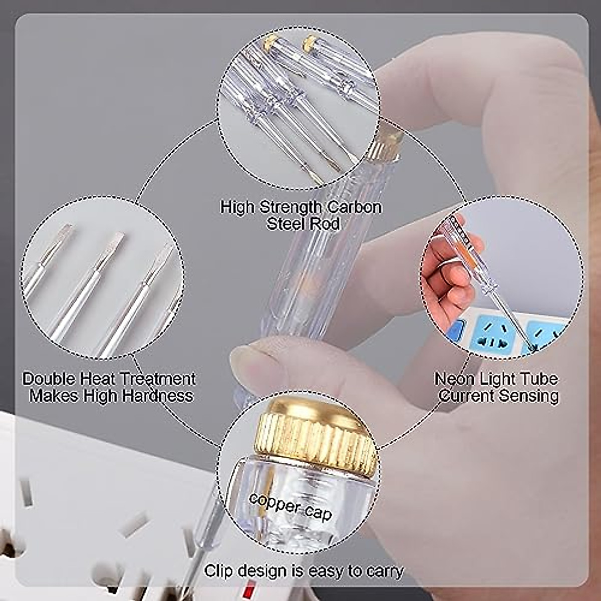 Fielect Test Screwdriver, Voltage Detector Pen Light Circuit Tester Electric Test Pen Screwdriver Neon Tube AC/DC 100-500V Clear 1pcs