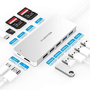 LENTION USB C Hub with 3-Slot Card Reader, 4K HDMI, USB 3.0, USB 2.0, Type C Data/Charging Compatible 2023-2016 MacBook Pro, New Mac Air/Surface, Stable Driver Certified Adapter (CB-C19, Silver)