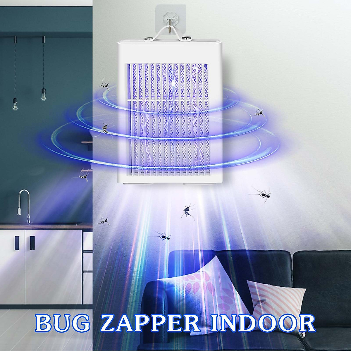 Qualirey Electric Bug Zapper Indoor, 3000v Powerful Mosquito Killer USB Powered Mosquito Zapper Lamp, Insect Traps Fly Zapper for Home, Kitchen, Bedroom, Office(White)