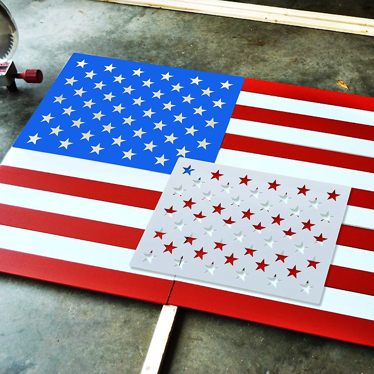 WISYOK Jumbo American Flag 50 Star Stencil Template, 24.5'' x 17.5'', 3 Sizes Large Plastic Stencil Template for Painting on Wood, Fabric, Paper, Airbrush, Walls Art