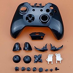 Full Housing Shell Case Cover + Middle Frame with Full Buttons for Xbox One Wireless Controller Without 3.5mm Jack Port (Black)