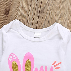 XFGLCK Newborn My 1st Easter Skirt Outfit Baby Girl Bunny Letters Short Sleeve Bodysuit Tutu Skirt Headband Leg Warmers 4pcs (My 1st Easter, 0-3 m)