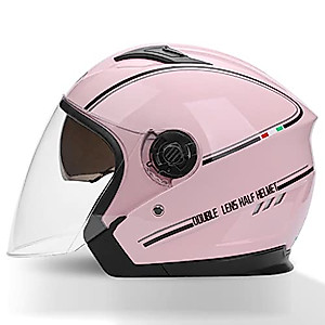 Retro Open-Face-Helmet, Men Women Fashion Motorcycle Helmet with Double Visor Adults Vintage Motorbike 3/4 Half-Face Helmet for Jet Pilot Moto Scooter Chopper Cruiser, DOT Approve-E-58-62CM