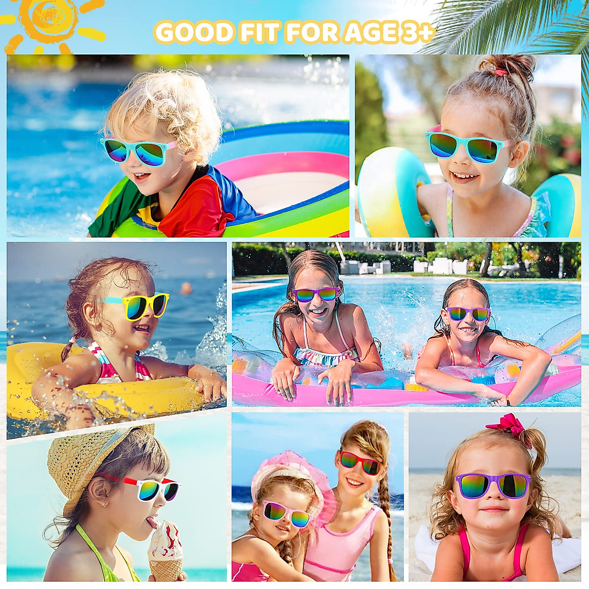 SCIONE 24 Pack Kids Sunglasses Party Favors,Neon Sunglasses with UV400 Protection in Bulk for Kids,Gift for Birthday, Graduation Party Supplies, Beach, Pool Party Favors, Fun Gift