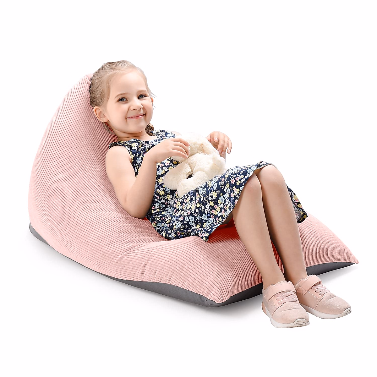 YuppieLife Stuffed Animal Storage Bean Bag Chair Cover for Kids, Zipper Storage Bean Bag Without Filling, Plush Toys Holder and Organizer - Premium Corduroy 200L (Pink)