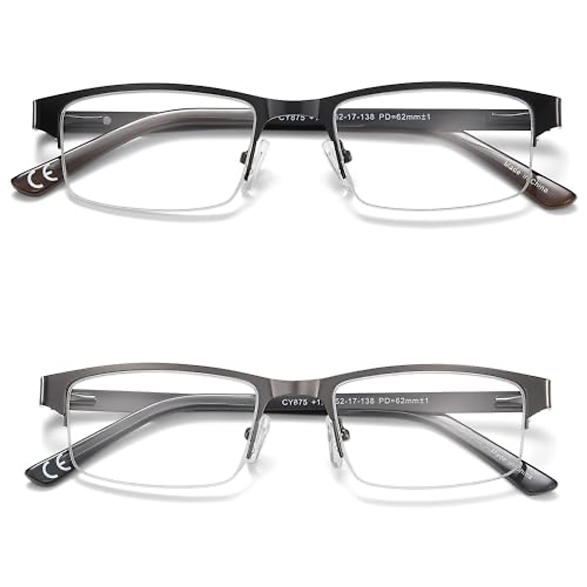 EYECEDAR 5-Pack Reading Glasses for Men Rectangular Metal Half-Frame Spring Hinges with Sun Readers Glasses Mens Readers 2.5