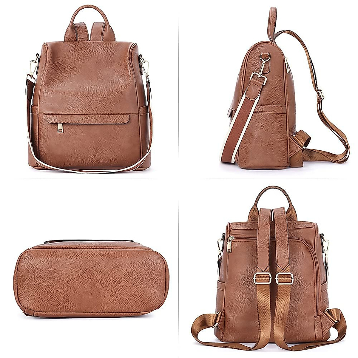 CLUCI Women Wallet Large Leather Zip Around Card Holder Travel Clutch Wristlet Two-toned Brown Bundles with Women Backpack Purse Leather Large Travel Bag Ladies Shoulder Bags Red-Brown