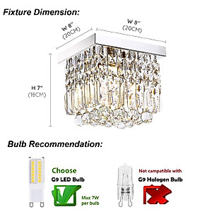 Moooni Chandelier, Hallway Crystal Chandelier, 1-Light Mini Modern Square Flush Mount Ceiling Light Fixture for Closet Foyer W8