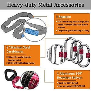 DASKING Aerial Hoop 85cm/90cm Aerial Ring Set Fully Strength Tested 500LBS Single Point Circus Aerial Equipment Yoga Hoop with Accessories and Storage Bag to Carry Yoga Equipment (90CM/25MM)