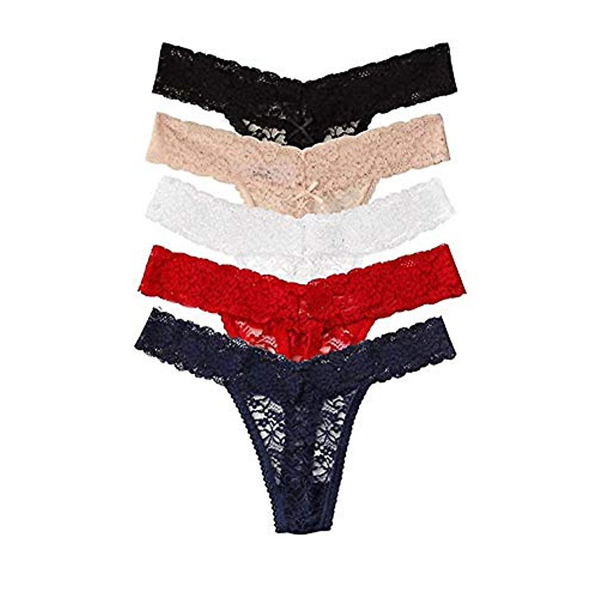 ZBORH Women's Sexy Lace Cheeky Thong Underwear Nylon Hipster See Through Panties Pack of 5(Large) Multicolor