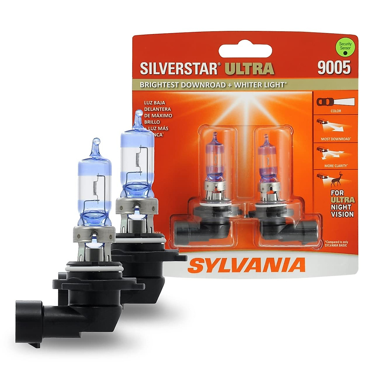 SYLVANIA 9005 SilverStar Ultra High Performance Halogen Headlight Bulb, (Contains 2 Bulbs)