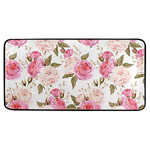 susiyo Kitchen Mat Beautiful Floral Pink Roses Kitchen Rug Mat Anti-Fatigue Comfort Floor Mat Non Slip Oil Stain Resistant Easy to Clean Kitchen Rug Bath Rug Carpet for Indoor Outdoor Doormat