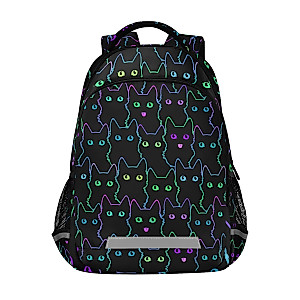 Glaphy Black Cats Rainbow Backpack for Women Men Kids, Laptop Bookbag Lightweight Travel Daypack School Backpacks with Reflective Stripes