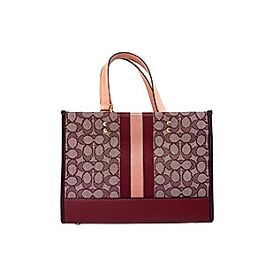COACH Dempsey Carryall In Signature Jacquard With Stripe And COACH Patch Gold/Wine Multi