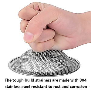 Qtimal Kitchen Sink Drain Strainer with Upgraded Handle, 2 Pack Reinforced Stainless Steel Sink Strainer for Most Home Standard Kitchen Drains, Anti-Clogging Drain Basket Catcher with Fast Flow Design