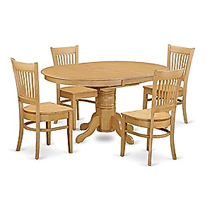 East West Furniture AVVA5-OAK-W Dining Set, Wood Seat