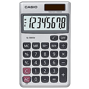 Casio Calculator Handheld Battery Solar-Power 8 Digit 3 Key Memory Wallet 70x117x8mm Ref SL300SV