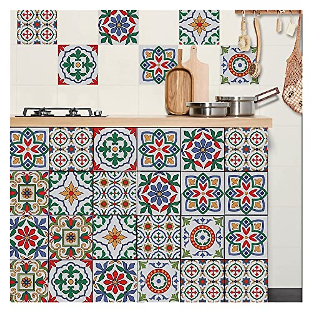 Tile Stickers Country Style Green Stick On Tiles Bathroom PVC Self Adhesive Wall Tiles Kitchen Stick On Wall Tiles Waterproof Peel and Stick Floor Tiles Self Adhesive Tiles for Walls