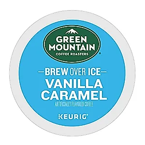 Green Mountain Coffee Roasters Brew Over Ice Vanilla Caramel, Single Serve Keurig K-Cup Pods, Flavored Iced Coffee, 12 Count
