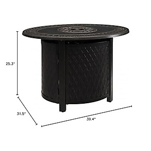 Fire Sense 63696 Davis Woven Aluminum Convertible Gas Fire Pit Table 37,000 BTU Outdoor Multi-Functional with Fire Bowl Lid, Nylon Weather Cover & Clear Fire Glass - Bronze Finish - Oval - 40"