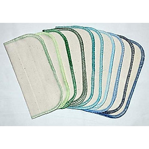 1 Ply Organic Cotton Flannel Washable Baby Wipes 8 x 8 Inches Set of 10 Blues and Greens