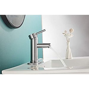 Bathroom Sink Faucet Brushed Nickel Single Hole One Handle Aerator Spout Sink Vanity Bath Lavatory Commercial Basin Faucet with Deck Plate Include PoP Up Drain with Overflow