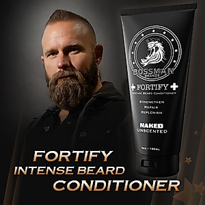 Bossman Fortify Intense Beard Conditioner - Shower Beard Wash, Moisturizer and Beard Softener for Men - Beard Growth Products - Made in USA (Naked Scent)