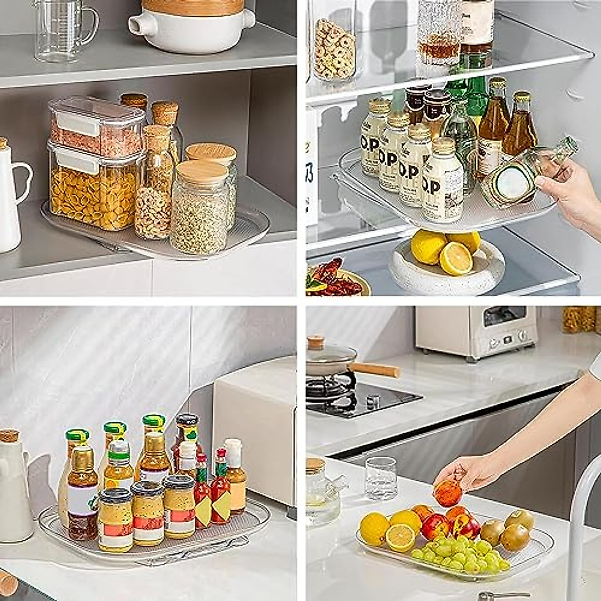 Square Lazy Susan for Refrigerator, Lazy Susan Turntable Organizer for Refrigerator, Countertop Condiment Storage Rack, Household Rotating Storage Rack for Kitchen. (13.8 X 10.2 in)