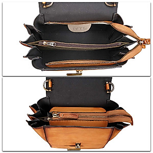 Genuine Leather Crossbody Purses for Women Vintage Cowhide Purse Small Fashion Over the Shoulder Bag Designer Purses and Handbags Cute Cross Body Bag for Ladies Top Handle Flap Over Satchel (Brown)