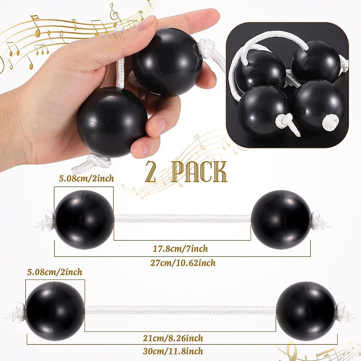 Facmogu 2PCS Aslatua Authentic Rhythm African Shaker, Aslatuas Rhythmic Ball for Lovers Beginners, Hand Shaker Balls from West Africa for Party Stage Performance Concert - Black