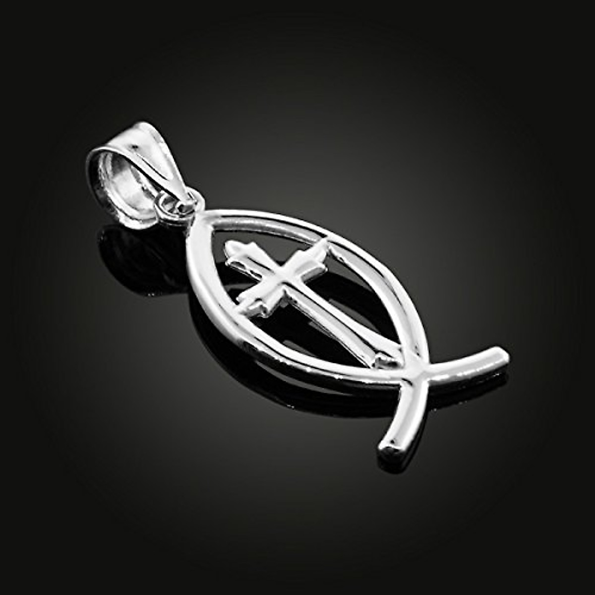 925 Sterling Silver Jesus Cross Charm Ichthus Christian Fish Pendant