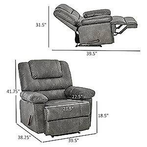 HOMCOM Manual Recliner Chair Overstuffed Single Sofa with Wide Cushioned Seat, Flip-Up Storage Armrests, 2 Cup Holders and Oversized Headrest, Grey