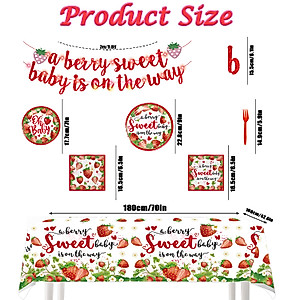 177 Pcs Strawberry Baby Shower Decorations, Berry Sweet Baby Shower Decorations A Berry Sweet Baby is on the Way Banner Tableware Hanging Swirls, Berry Sweet Baby Shower Strawberry Baby Shower Girl