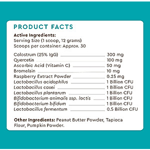 Dog Probiotic with Colostrum, Allergy and Immune Support Supplement for Dogs Peanut Butter Powder | 12.7 oz | Made in USA |
