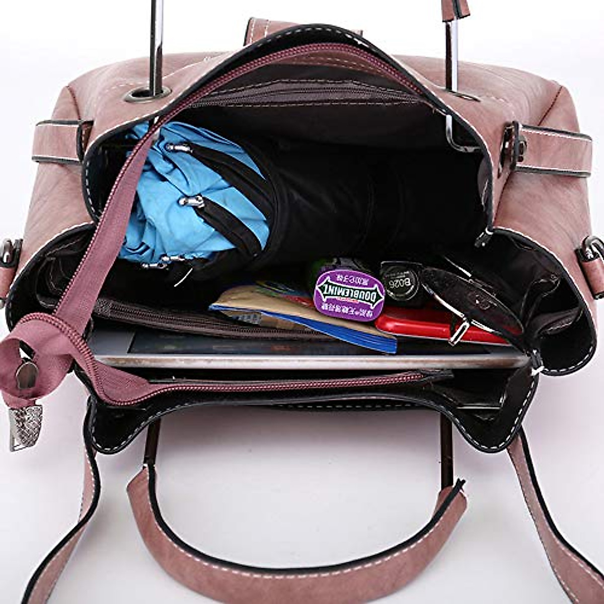 Womens Handbag Large Capacity, PU Leather Satchel Purse, Tote Crossbody Shoulder Bag Black