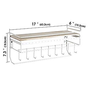 JackCubeDesign Hanging Jewelry Organizer with 9 Hooks, Wall Mount Necklace Earring Bracelet Sunglass Holder with Wood Shelf (White Metal) - MK237D