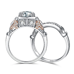 JewelryPalace Celtic knot 2.5ct Cubic Zirconia Solitaire Engagement Rings for Women, Cross 14K Rose Gold 925 Sterling Silver Promise Ring for her, Simulated Diamond Wedding Band Ring Bridal Sets 7