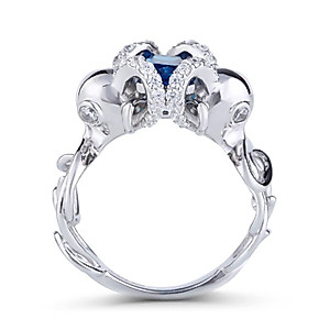 Jeulia 3 Carat Octopus Eternity Ring 925 Sterling Silver Radiant Cut Engagement Ring Cubic Zirconia Wedding Band Rings Promise Anniversary Romantic Jewerly Gift (Blue, 6)
