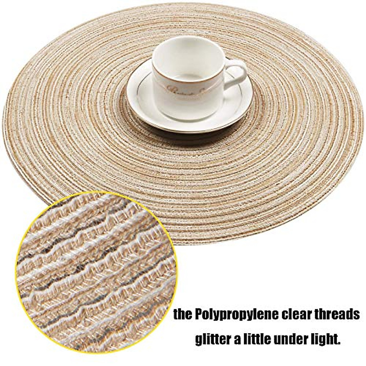 SHACOS Round Braided Placemats Set of 6 Washable 15 inch Round Placemats Kitchen Table Place Mats Round Table Mats (Beige, 6)