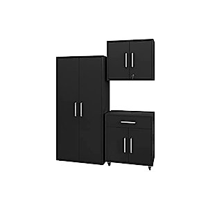 Manhattan Comfort Eiffel 3-Piece Storage Garage Set in Matte Black
