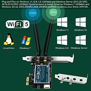 FebSmart Wireless-AC Dual Band 1200Mbps (2.4GHz 300Mbps and 5GHz 867Mbps) PCI Express WiFi Card for Windows XP, 7, 8.x, 10, 11 (32/64bit) and Windows Server Desktop PCs, PCIE WiFi Adapter (FS-AC86SE)