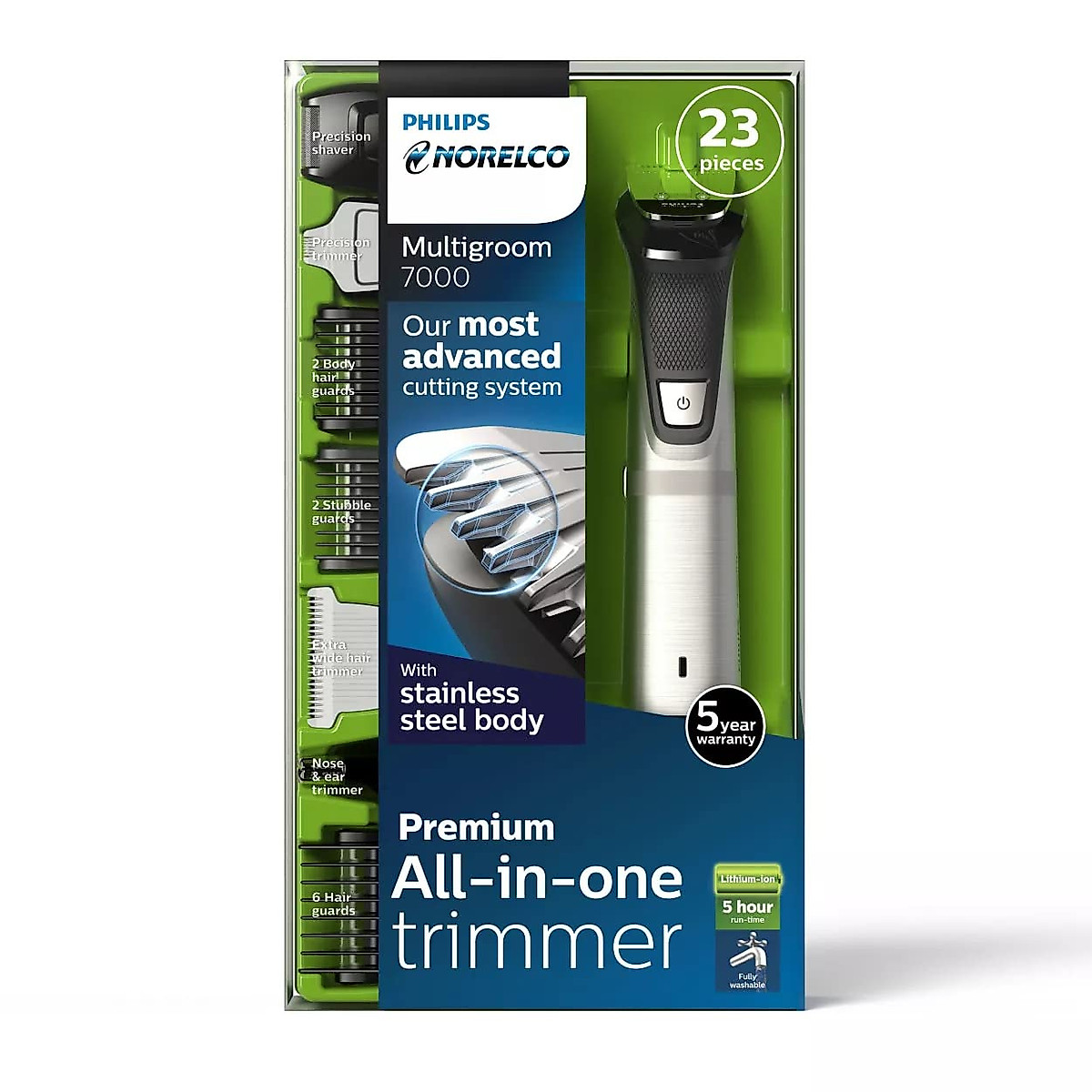 Philips Norelco Multigroomer All-in-One Trimmer Series, 23 Pieces Mens Grooming Kit for Trim and Style Your Face, Head and Body, Max Precision with 2X More Blades - Broage Storage Bag