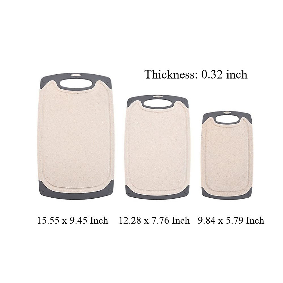 FLYINGSEA Cutting Boards For Kitchen, Anti-Skid Eco-Wheat Straw Cutting Board Set (3 Pcs), Dishwasher Safe (light brown)