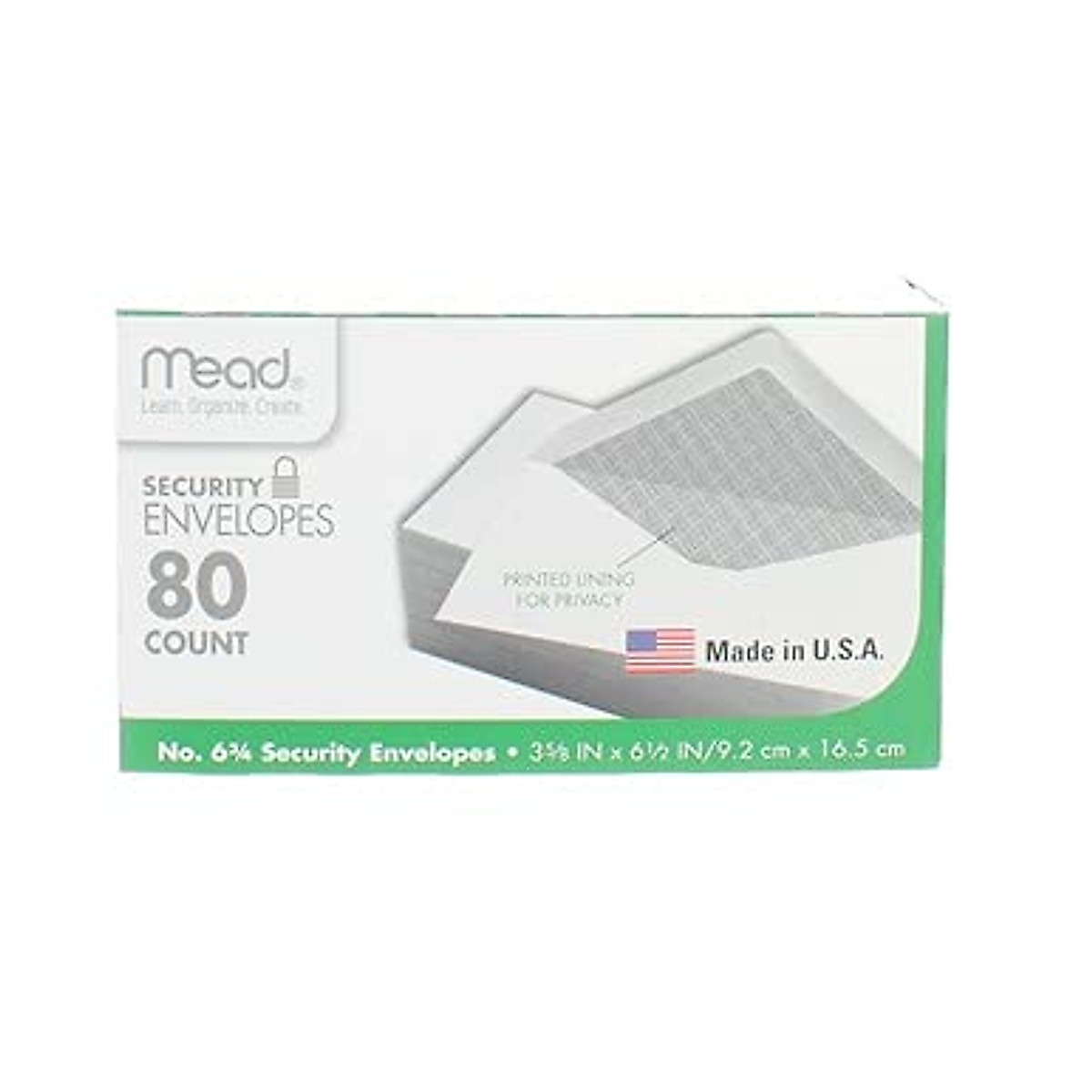 Mead #6-3/4 Envelopes, Security Printed Lining for Privacy, Gummed Closure, All-Purpose 20-lb Paper, 3-5/8" x 6-1/2", White, 80/Box (75212)