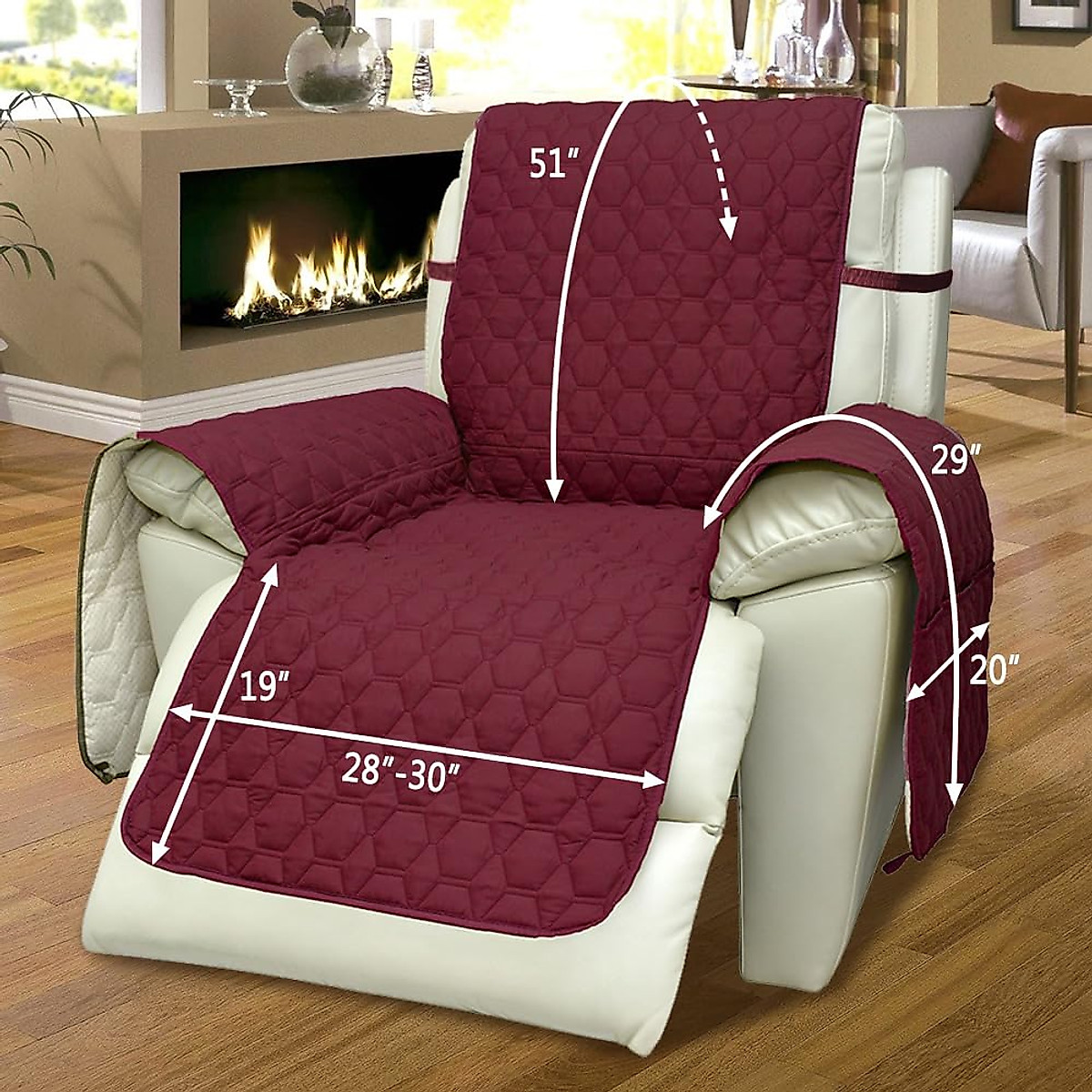 RBSC Home 30 Inch Recliner Cover - Burdungy 100% Waterproof Anti-Slip Large Recliner Slipcovers for Pets, Dogs, Cats and Kids, Washable Protector (30" Burgundy)
