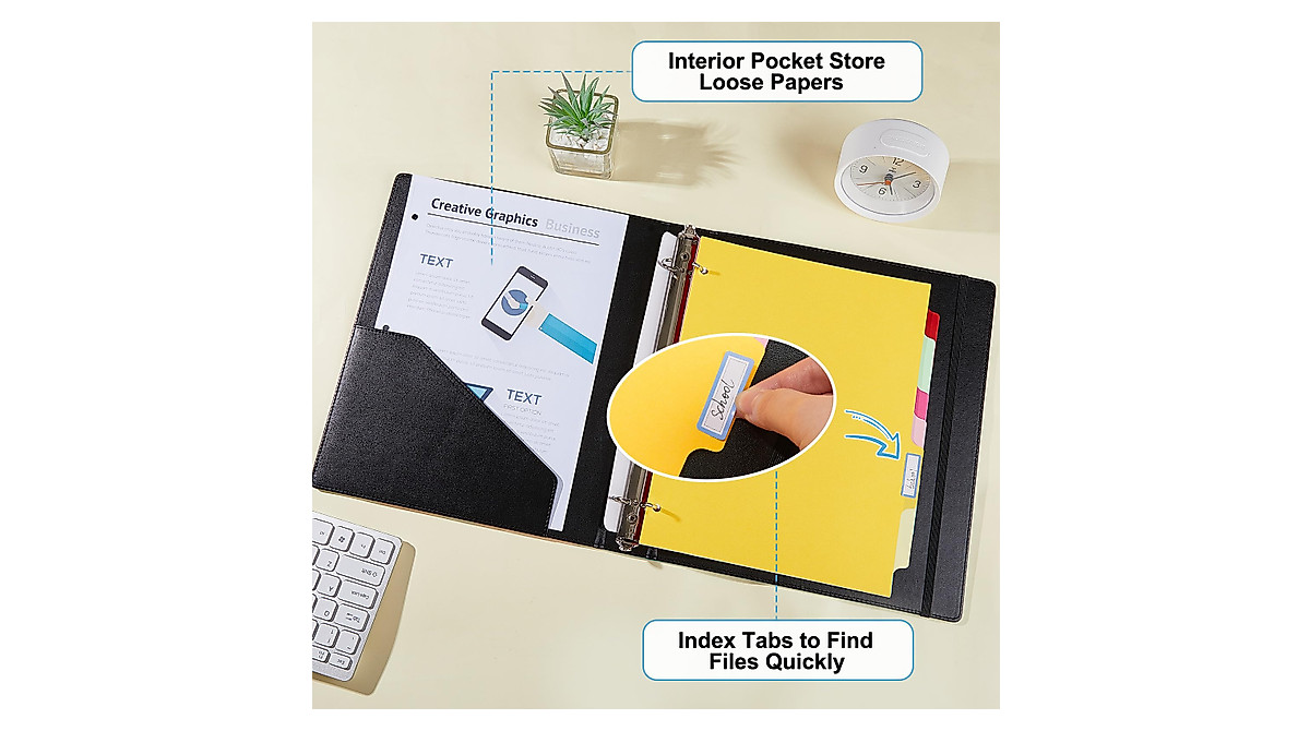 3 Ring Binder 1 Inch, Colorful 3 Ring Binder with Clipboard PU Leather ...